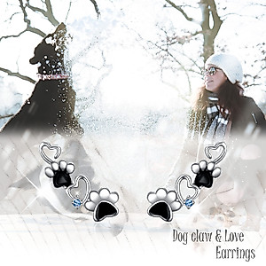 HOOHWE Dog Paw Print Earrings S925 Sterling Silver Crawler Earring Cuff Climber Earrings Puppy Dog Cat Pet Paw Print Stud Earrings Jewelry Gifts for Women