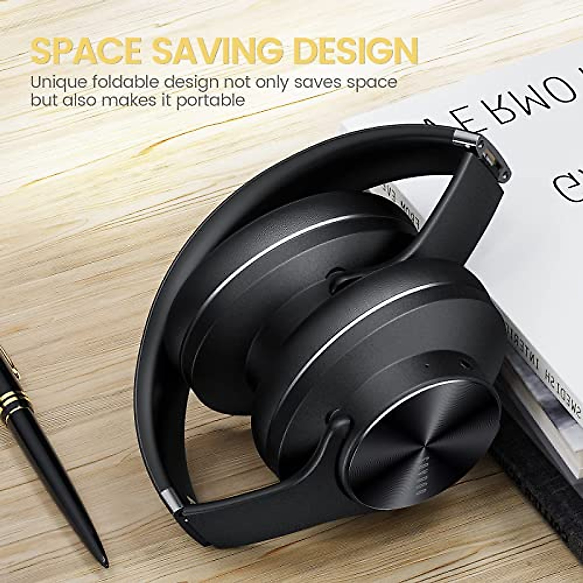 DOQAUS Bluetooth Headphones Over Ear, 52 Hours Playtime Wireless Headphones with 3 EQ Modes, Noise Isolating HiFi Stereo Headphones with Deep Bass, Microphone, Soft Earpads for Cellphone/PC (Black)