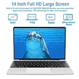 Ruzava/Aocwei Laptop Windows 10 14" 6GB DDR4 64GB Storage Intel N4020 (Up to 2.8Ghz)2-Core 1920x1080 FHD Dual WIFI BT 4.2 Mini HDMI Support 512GB TF 1TB SSD Expand for Work Study Entertainment-Silver