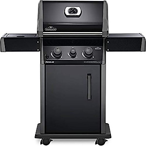 Napoleon Rogue 365 BBQ Grill, Black, Propane Gas - R365SBPK-1-OB - With Two Burners and Range Gas Side Burner, Barbecue Gas Cart, Folding Sideshelves, Instant Failsafe Ignition