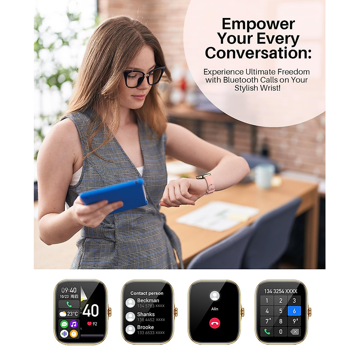 Smart Watch for Android for Women, 1.91" Touch Screen Fitness Tracker with Heart Rate Blood Oxygen Sleep Monitor, IP68 Waterproof Bluetooth Smartwatch Answer Make Call, Compatible Android iOS iPhone