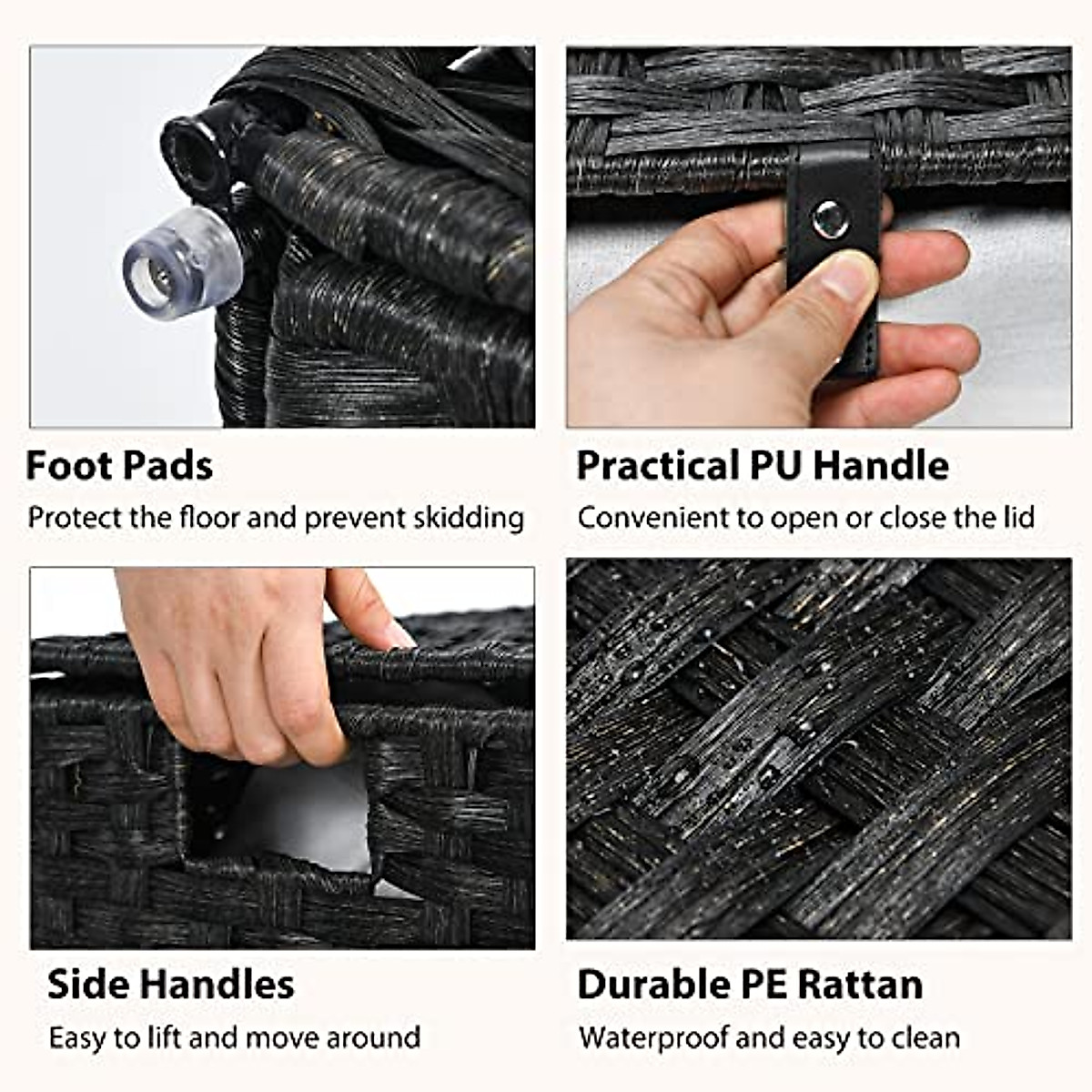 Giantex Laundry Hamper on Wheels, 3 Section 125L w/2 Liner Bags, Rattan Divided Laundry Sorter Clothes Basket w/Lid Handle for Bathroom (Black)