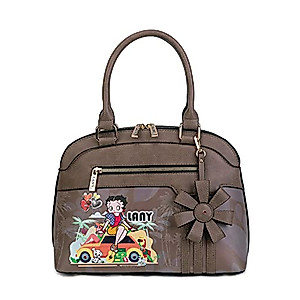 LuxeBag Betty Boop Vacation Faux Leather Satchel Handbag Purse (Natural)