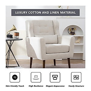 Lefosure Modern Accent Chairs,Upholstered Arm Chairs with Pillow,Mid Century Sofa Chairs with Chenille Fabric,Comfy Reading Chair for Living Room,Bedroom (Beige, Set of 2)