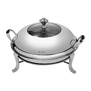 KOLHGNSE 24cm Silver Chafing Dish Buffet Set, Round Stainless Steel Chafer, Buffet Servers and Warmers Set Warming Tray with Glass Window for Wedding, Parties, Banquet, Events