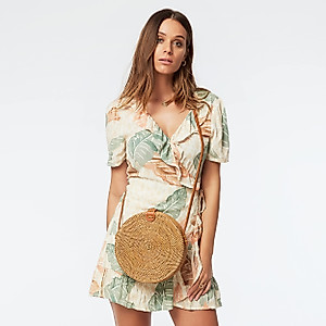 Novum Crafts Round Rattan Bag for Women - Handmade Ata Wicker Woven Purse - Circle, Square, Oval Brown Straw Boho Bags