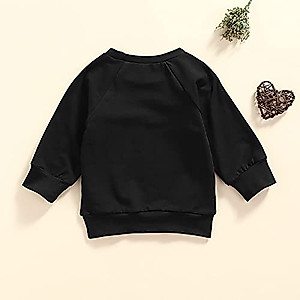 Toddler Baby Girl Boys Pullover Top Letter Babe Printed Causal Long Sleeve Sweatshirt Infant Fall Winter Clothes (Black, 12-18 Months)