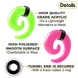 BIG GAUGES 2 Pairs Green Pink Acrylic 8g Gauge 3mm Spiral Taper Expander Piercing Jewelry Ear Stretching Earring O-rings Plug BG12292