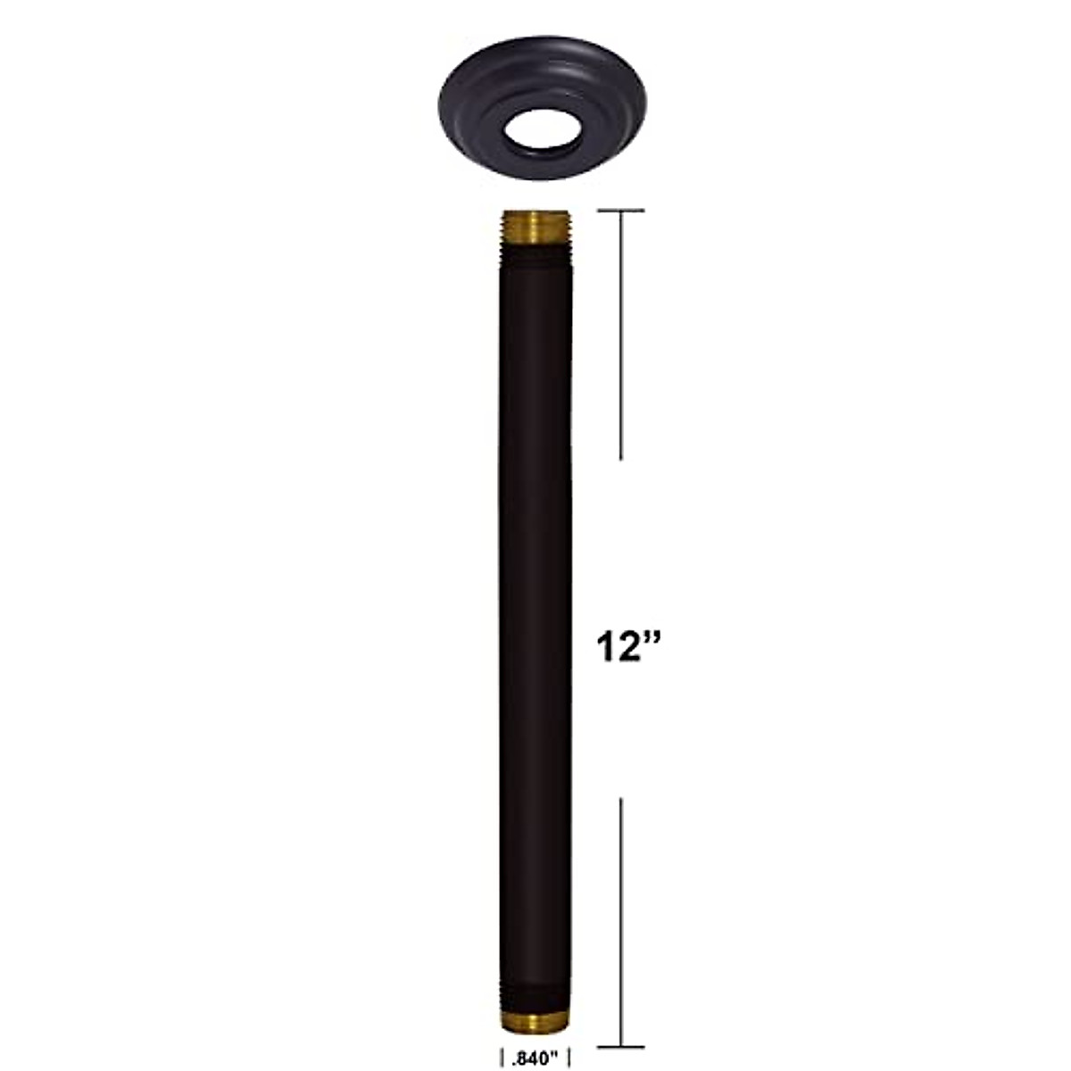 Westbrass 1/2" IPS x 12" Ceiling Mounted Shower Arm with Flange, Matte Black, D3612A-62