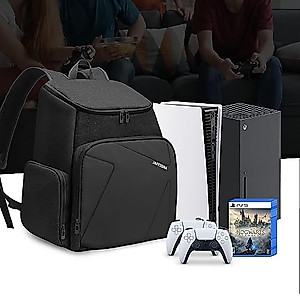 Travel Backpack Compatible with PS5/PS5 Pro/PS5 Slim,Travel Bag fits for PS4/PS4 Pro/PS4 Slim/Xbox One/Xbox One X/Xbox One S,15.6" Laptop and Gaming Accessories, Portable Console Carrying Case, Black