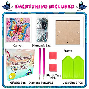 QEUOYSS Diamond Painting Kit for Kids with Wooden Frame Art and Crafts for Kids Ages 6-8 -10-12 Easy to DIY Diamond Art for Kids and Adult Beginners Home Wall Decoration (Butterfly)