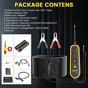 GODIAG Power Circuit Probe Kit, Electrical System Tool Short Tester Car Fuse Relay Automotive Circuit Tester Fuel Injector Tester&Cleaner Breaker Finder Tracer Tool with 20Ft Cable for 6-30V Vehicle