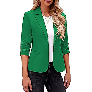 LookbookStore Jackets for Women Fashion Dressy 3/4 Sleeve Blazer for Women Blazers for Women Business Casual Summer Jackets for Women Lightweight Fashion Green Size Large Fits Size 12 / Size 14