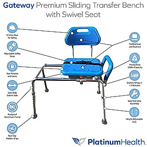 Gateway Premium Sliding Bath Transfer Bench with Swivel Seat-Padded (Blue)