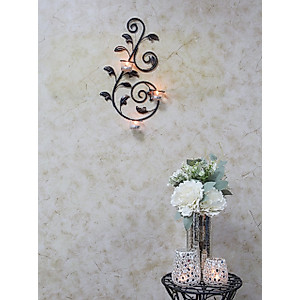 Hosley Iron Leaf Wall Sconce Set with Tealights 18" High Large Scale Wall Decor Elegant Iron Sconces for Home Decorative Metal Leaf Design Perfect for Modern