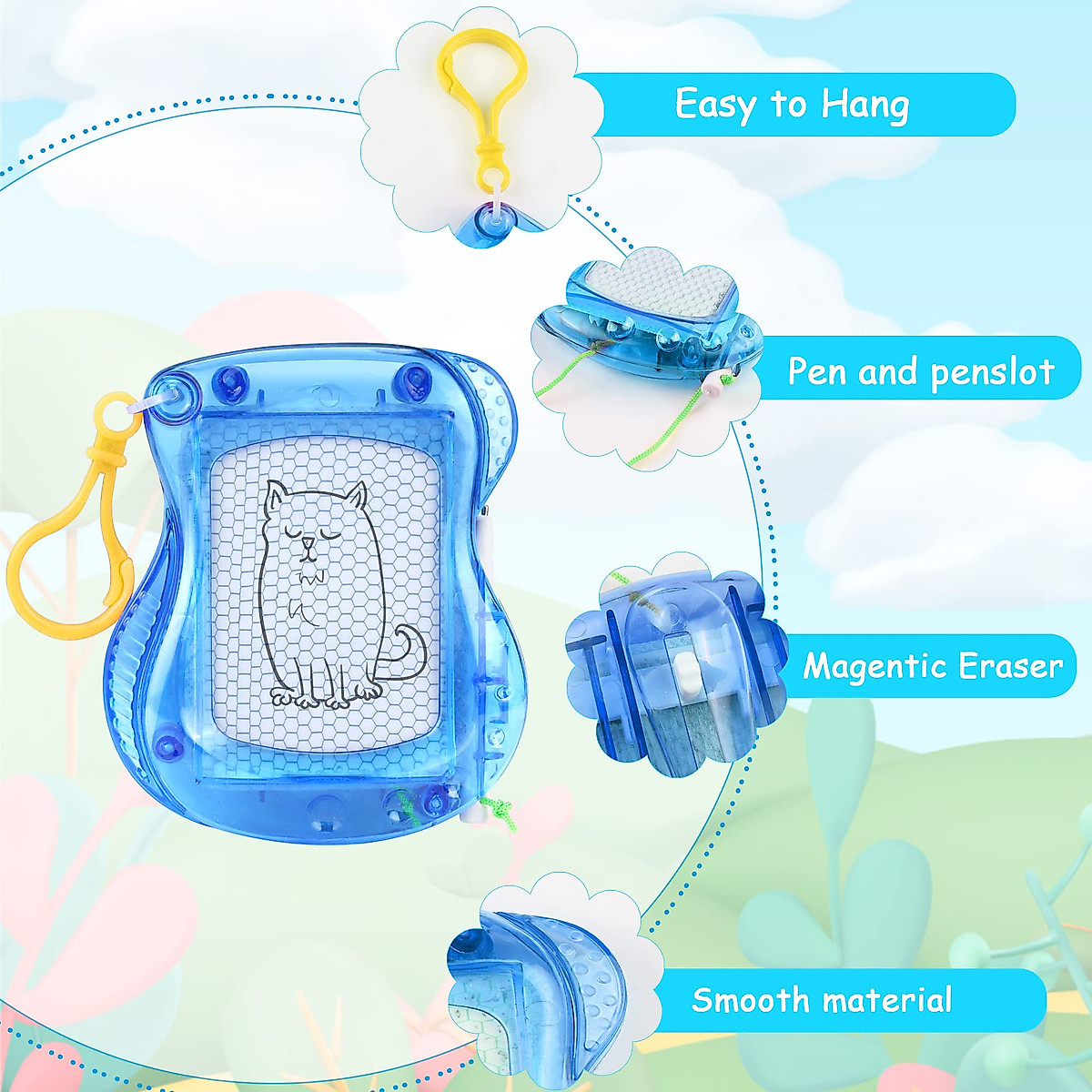 16 Pack Mini Magnetic Drawing Board for Kid(6 Colors), Erasable Doodle Sketch and Writing Pad, Backpack Keychain Clip Doodle Drawing Boards, Birthday Party Favor for Boys and Girls