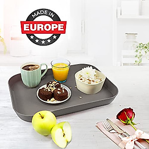 Mueller Reversible Serving Tray, European Made Platter, 2in1, Rectangular Non-Slip Tray, Shatter-Proof, Non-Toxic, for Coffee Table, Kitchen, Outdoors, Dishwasher Safe, Gray