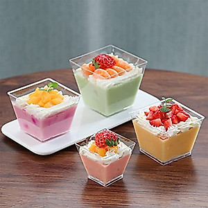 ALMOXVYE 150 Pack 2 Oz Square Dessert Cups with Spoons, Clear Dessert Cups Mini Appetizers Cups for Snack, Ice Cream, Pudding, Jelly