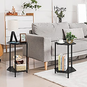 Vrisa End Table Set of 2 Bedside Tables for Small Spaces Hexagonal Side Table Bamboo Nightstands Set of 2 with Storage 2-Tier Space Saving for Living Room, Bedroom, Office Black