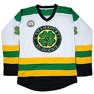 Ross The BOSS Rhea ST John's Shamrocks Hockey Jersey with EMHL Patch Stitch (38, White)