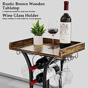14 Bottles Wine Rack Console Table Freestanding Floor Wine Storage Organizer with Glass Holder Adjustable Feet Wood Top 35.4" H