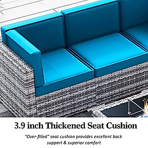 LayinSun 8 Piece Patio Furniture Set with Fire Pit Table, Outdoor Conversation Sets Wicker Rattan Sectional Sofa with Coffee Table