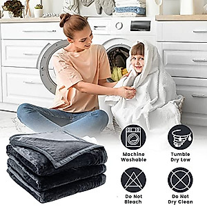 Cambividas Fleece Blanket, Queen Size Blanket, 330GSM, 90x90 Inches All Season Super Soft Cozy Warm Fuzzy Throw Blanket for Bed, Sofa, Travel, Camping, Dark Grey