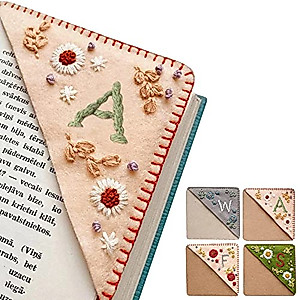 Lifemaison Personalized Hand Embroidered Corner Bookmark,Felt Triangle Page Stitched Corner Handmade Bookmark,Unique Cute Flower Letter Embroidery Bookmarks Accessories for Book Lovers