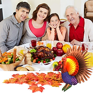 FEPITO Give Thanks Banner with Paper Colorful Turkey Pumpkin Artificial Maple Leaves Decoration Kit Total 203 PCS for Autumn Fall Party Thanksgiving Day Party Supplies Decorations