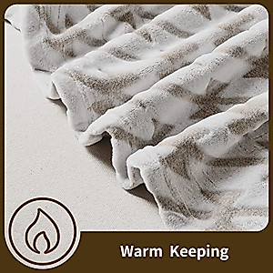 FY FIBER HOUSE Throw Blanket Flannel Fleece Lightweight Cozy Plush Microfiber - 3D Houndstooth Print Throw for Sofa Couch Bed, 50"X60", Oak