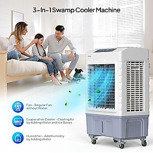 ROVSUN 10.5Gallon Evaporative Air Cooler, 2600CFM Portable Swamp Cooler with Remote Control, Oscillation, 3 Speeds, 7.5H Timer & 40L Water Tank, 3-IN-1 Cooling Fan for Home Office Garage Outdoor