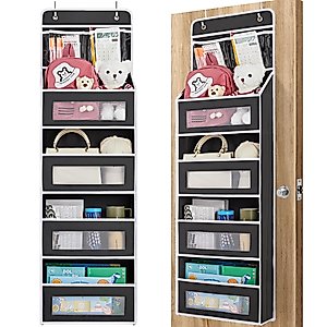 JARLINK 5-shelf Over Door Organizer Storage, Upgrade Hanging Storage with Clear Window, 50 lbs Load Storage Organizer for Bedroom, Bathroom, Nursery, Baby Kids Toys, Diapers, Pantry, Black