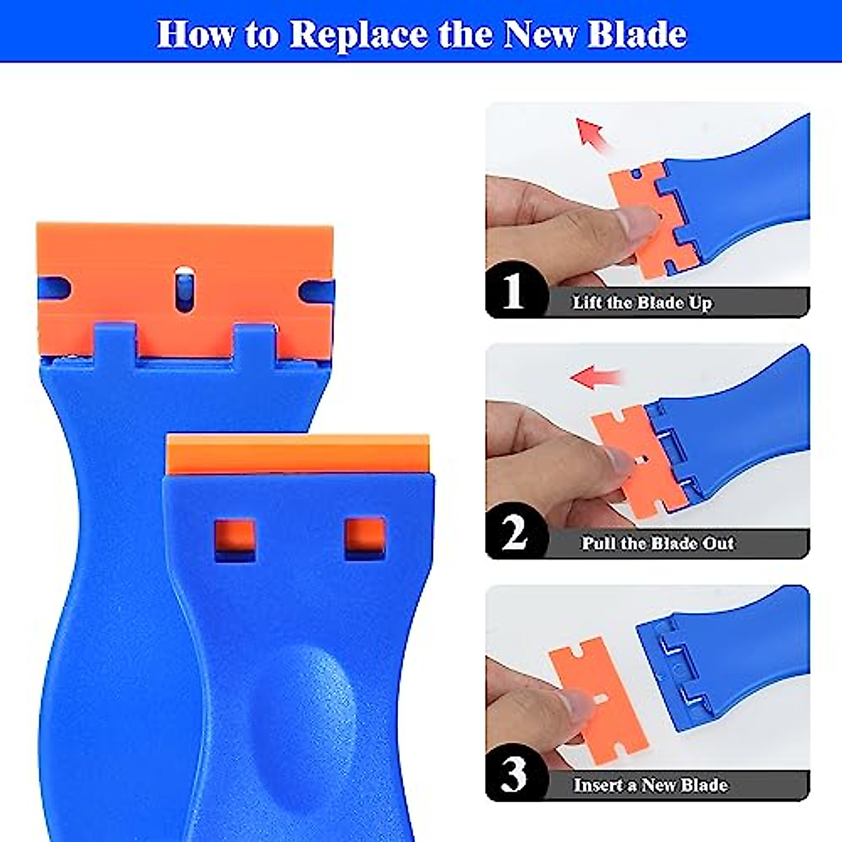 REEVAA Plastic Razor Blade Scraper Tool Plastic Scraper With 20PCS Double Edged Plastic Razor Blades For Car Wrapping Plastic Blade Scraper, Label Decal, Window Adhesive Remover Vinyl Wrap Tool 2PCS