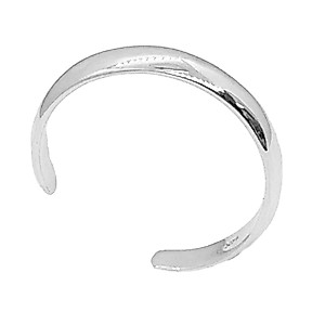Ritastephens 14k White Gold Shiny High Polished Plain Band Toe Ring Adjustable