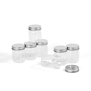 Party Club of America 16 Pack 8OZ Sliver Plastic Jars With Screw On Lids，Plastic Mason Jars Food Storage Container For Storing Dry Food, Candy, Cream,Peanut, Butter