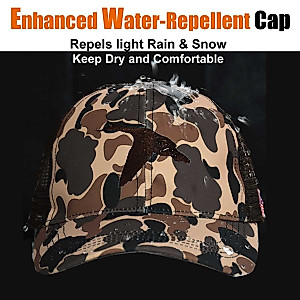 EDTREK Performance Waterfowl Hunting Hat with American Flag Patch - Camo Duck Hunting Hat with Duck Embroidery (Old School Camo), One Size