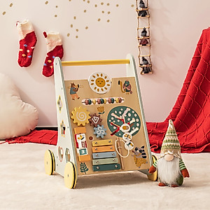 ROBOTIME Wooden Baby Walker, Wooden Push Walker with Wheels, Push Toys for Babies Learning to Walk, Baby Walkers Activity Center for Boys and Girls