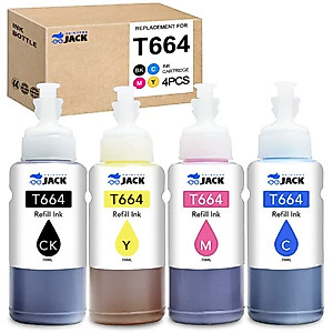 Printers Jack Compatible Epson T664 Refill Ink Bottle kit for Expression ET-2650, ET-2500, ET-2550, ET-2600 & Workforce ET-16500, ET-4500, ET-4550 Printers