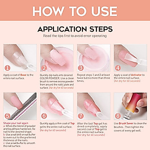 Modelones 4+4 Pcs Dip Powder Liquid Set, Dipping Powder System Set with Base Coat/Top Coat/Activator/Brush Saver/Manicure Tools for Nail Art DIY Salon