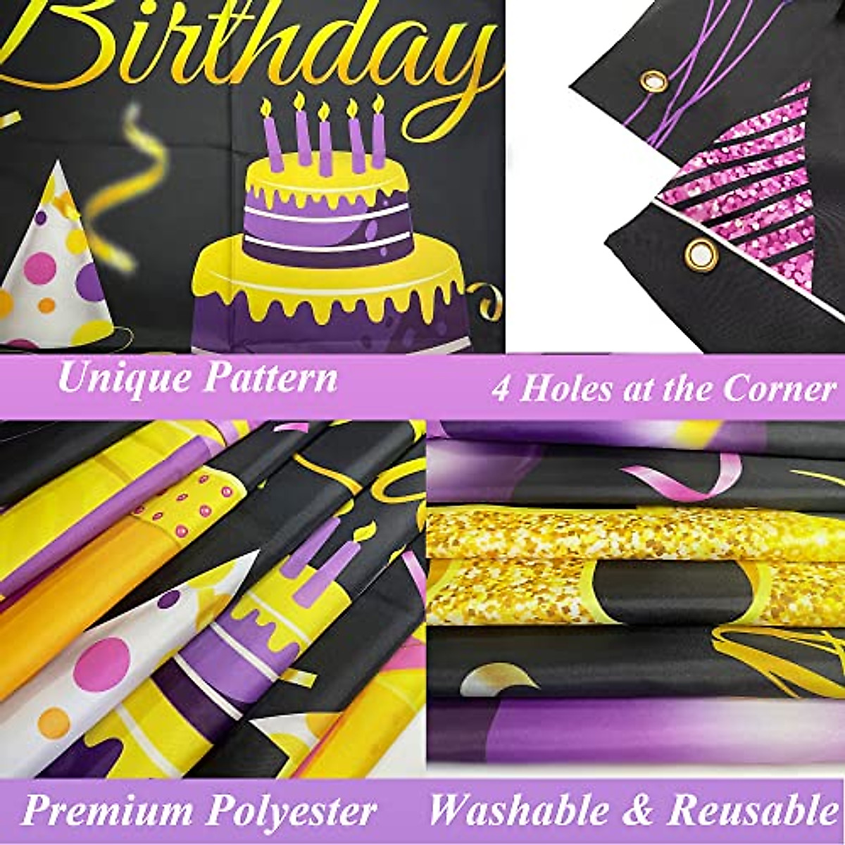 Wiipenex Happy 21st Birthday Backdrop Banner 70.86” x 43.3” Purple and Black 21 Years Old Boys Girls Birthday Decorations Party Supplies Sign Poster Background Banners