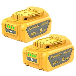 JUNWOOD 2Pack 8.0Ah Lithium Replacement for Dewalt 20V Battery Max XR Cordless Tools DCB180 DCB205 DCB206 DCB206-2 DCB200 DCB204 DCB204BT-2 DCB203 DCB201 DCB207