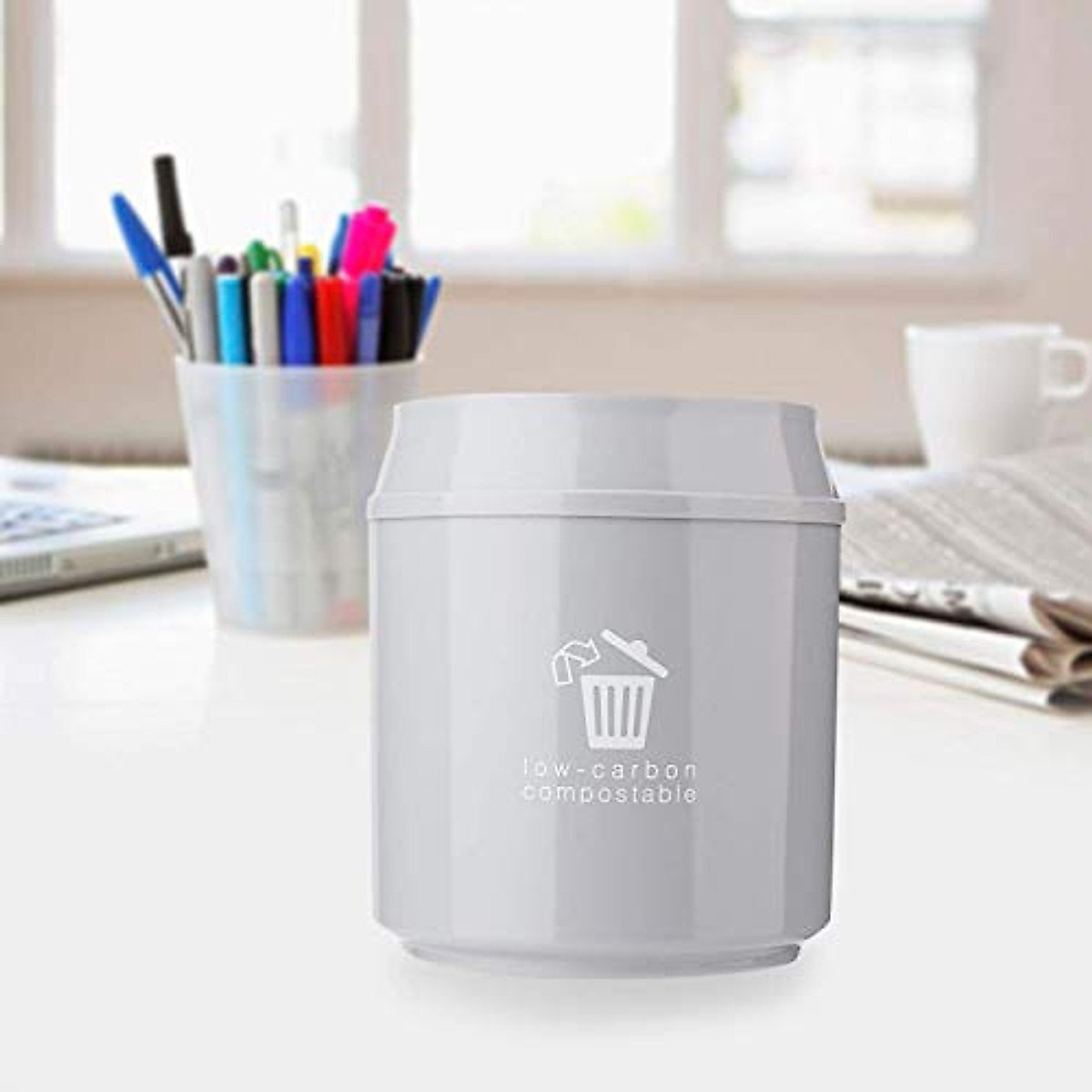Mini Desktop Trash Can Storage Tube Push Creative Trash Can Kitchen Small Trash Bathroom Trash Blue(Gray)