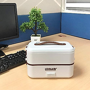 Electric Lunch Box Portable Food Warmer for Home Office Work 110V Double Layers 304 Stainless Steel with Removable Compartments Food Container with Spoon (2 Layers)
