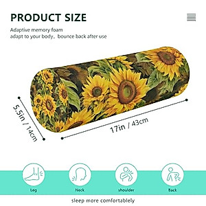 xigua Beautiful Sunflowers Neck Roll Pillow for Neck Relief with Removable Washable Cover - Memory Foam Round Cylinder Bolster, Ergonomically Designed for Head, Neck, Back, and Legs