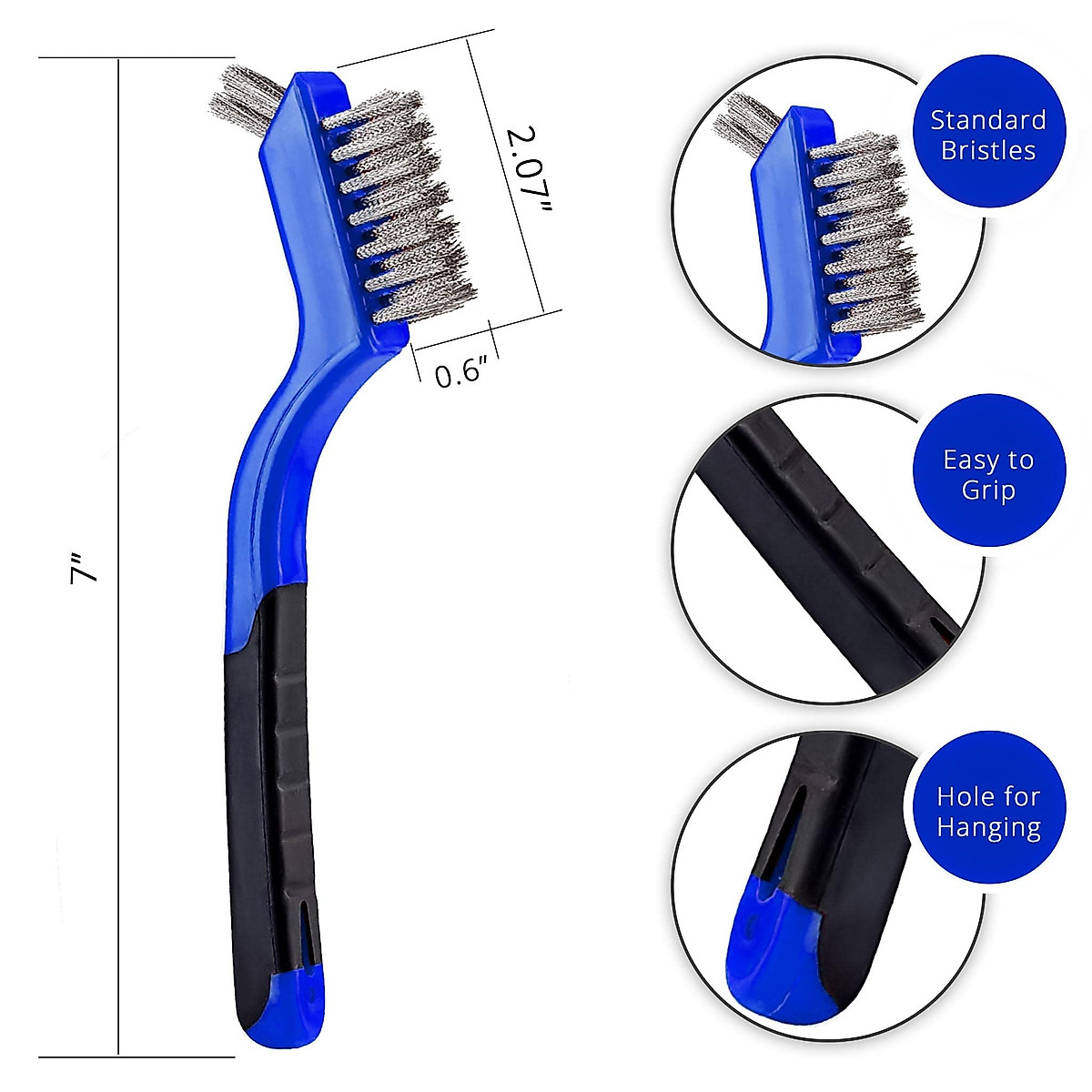 Lavaxon Wire Brush Set 3Pcs - Nylon/Brass/Stainless Steel Bristles with Curved Handle Grip for Rust, Dirt & Paint Scrubbing with Deep Cleaning – 7 Inches (Green)
