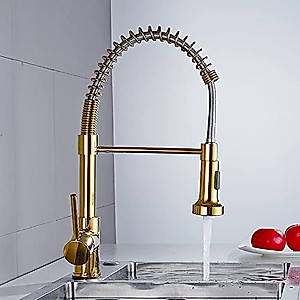 Kitchen Sink Faucet for Bar Farmhouse Commercial, Gold Brass Spring Pull Down Sink Mixer Tap, Rotation Kitchen Mixer Taps, Kitchen Tap, Kitchen Sink Faucet