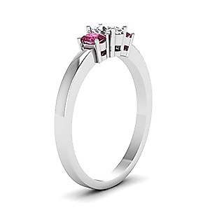 JewelryGift Oval 3 Stone Basket Ring Sterling Silver Created Pink Sapphire Oval Shape Pink Color 3 Stone Engagement Rings Prong Setting in Size 9 Party Wear Daily Wear Ornament