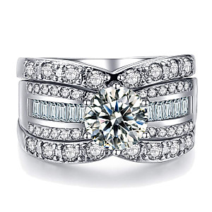 Ahloe Jewelry 2.3Ct Wedding Rings for Women Engagement Ring Set Bands 18k White Gold Halo Round Cz 3pcs Size 8