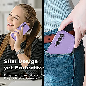 Fold 3 Case with Hinge Protection & Screen Protector, Triangular Anti-Skid Texture Design, Slim Fit Lightweight Protective Cover Supports Wireless Charging for Samsung Galaxy Z Fold 3 5G (Purple)