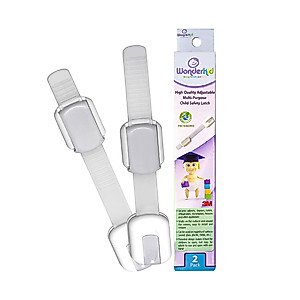 Adjustable & Reusable Child Safety Cabinet Locks & Latches, Baby Proofing Door Window, Cabinet, Toilet, & Refrigerator Lock, Child Safety Strap Locks with Adhesive Pads, Pack of 2, Silver - Wonderkid